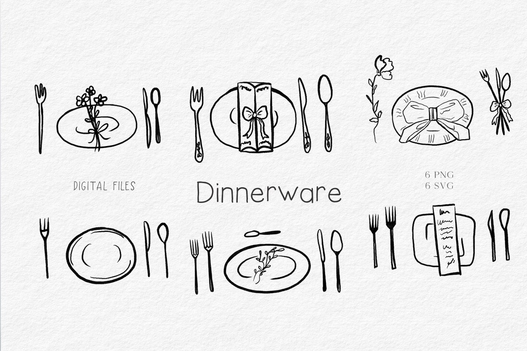 Hand-drawn Dinnerware Illustration – SVG PNG Clipart, Table Setting ...