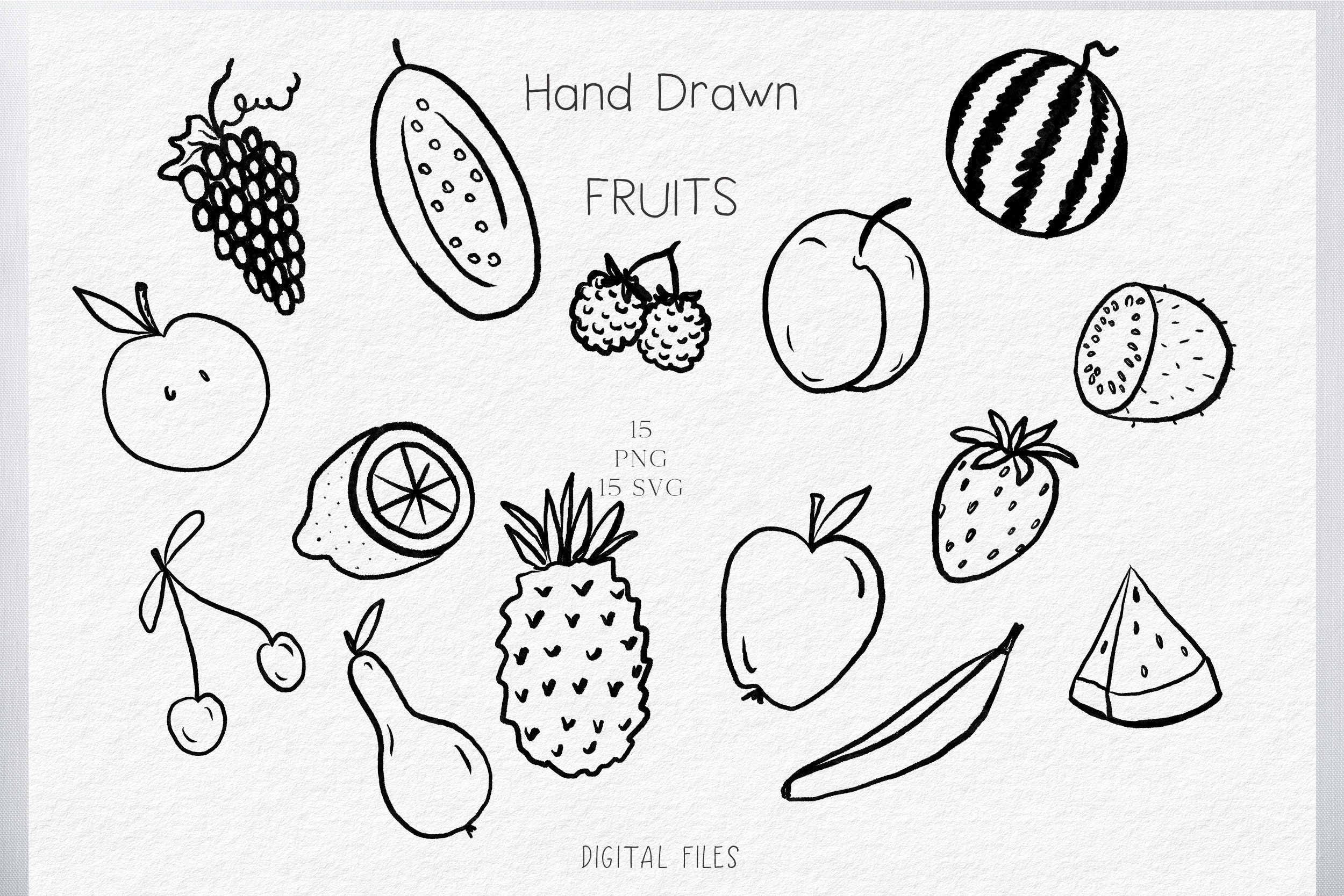 Hand Drawn Fruits Illustration SVG PNG Bundle Doodles Watermelon Icon ...
