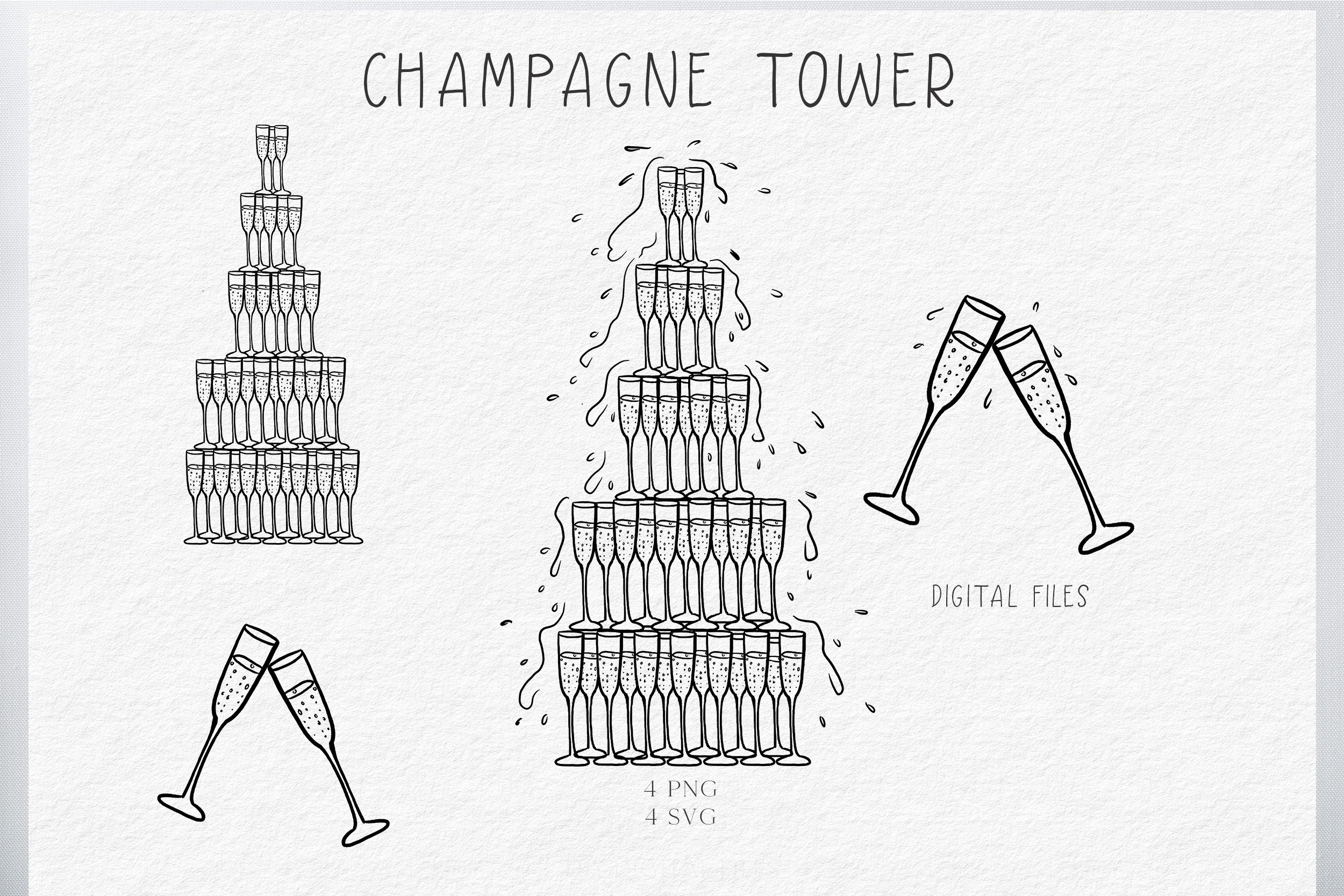 Hand Drawn Champagne Tower Illustration SVG PNG Wedding Party Timeline ...