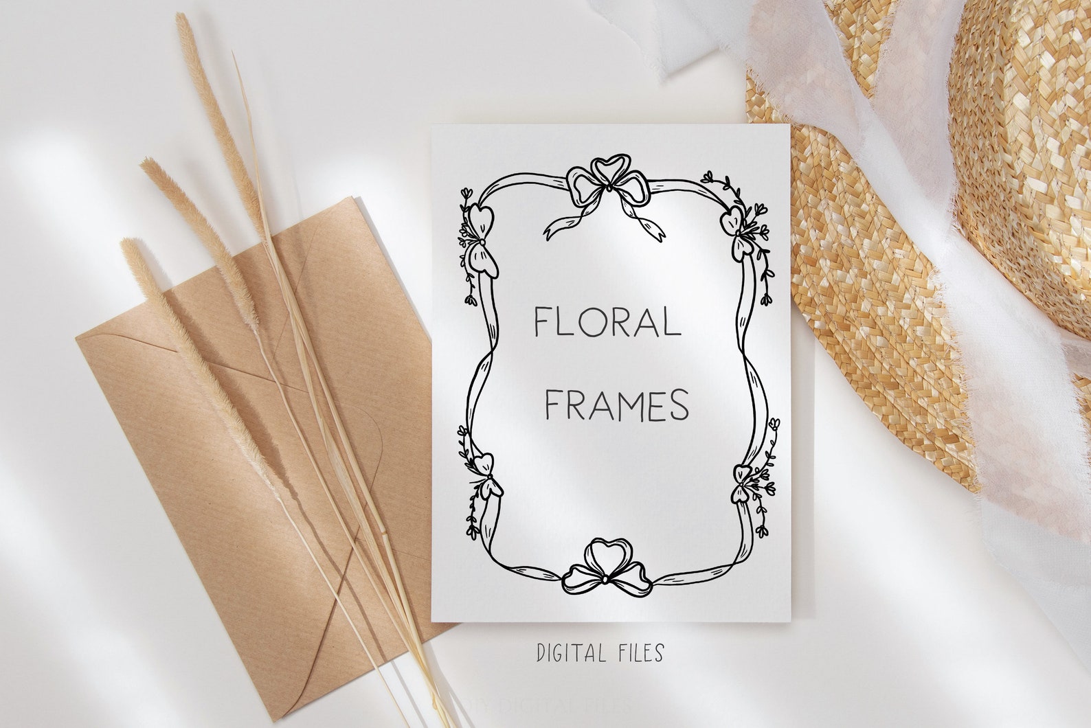 Vintage Floral Bow Frames Hand-drawn Frames PNG SVG JPG Grand ...