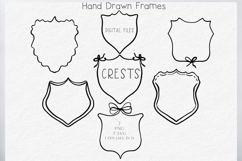 Hand Drawn Crest Frames Illustration Wedding Crest SVG PNG Hand Drawn ...