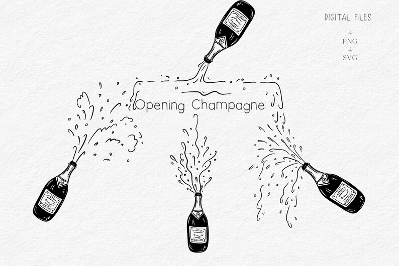 Hand-drawn Opening of Champagne. Digital Wedding Clipart PNG SVG ...