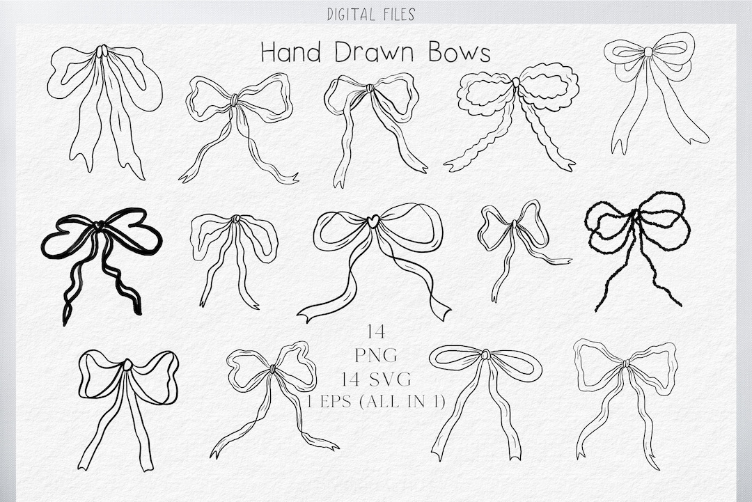 Bows Illustration SVG PNG Bundle Hand Drawn Ribbon Art Bow Lines Design ...