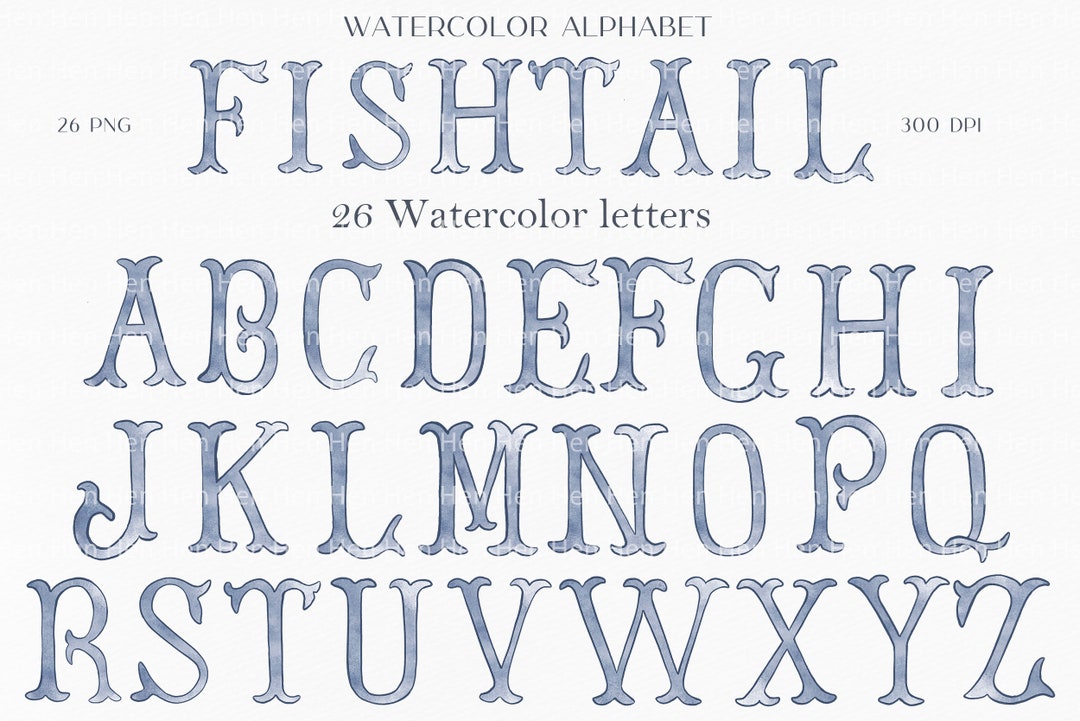 Watercolor Fishtail Alphabet, Blue Wedding Monogram Letters (PNG) - Etsy