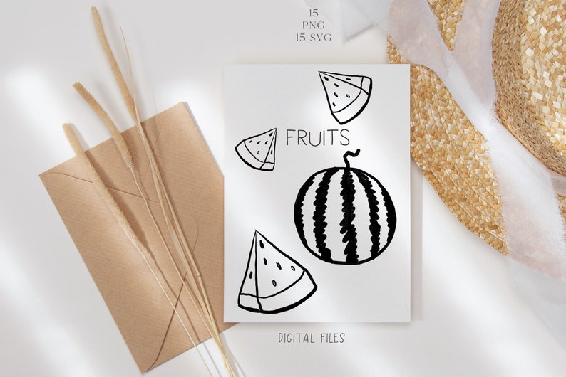 Hand Drawn Fruits Illustration SVG PNG Bundle Doodles Watermelon Icon ...
