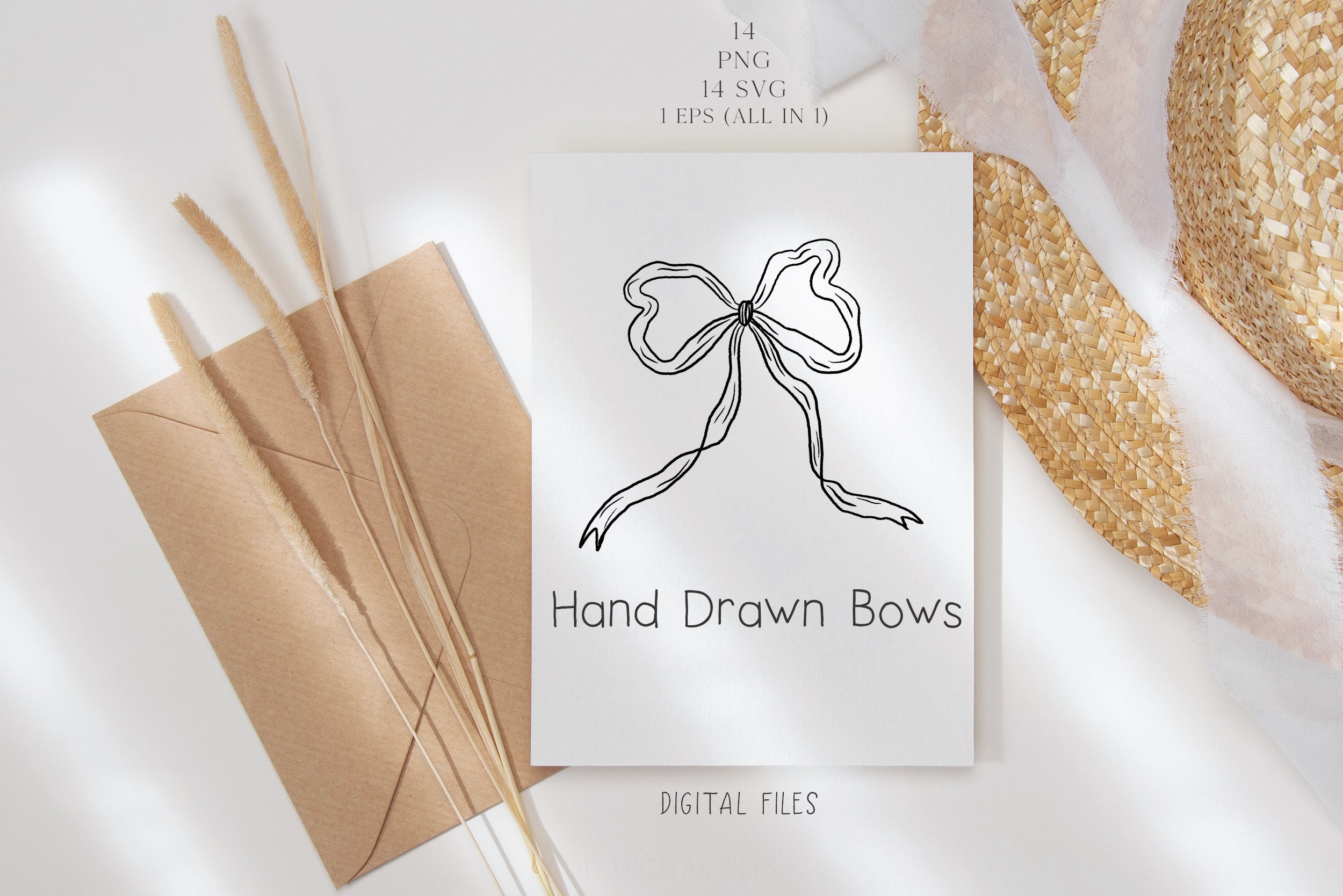 Hand-drawn Bow Clipart, Ribbon Line Art (SVG, PNG) - Etsy