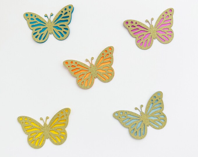 3D Gold Glitter Butterfly Cut Outs - Set of 5 Butterflies Cut Outs ...