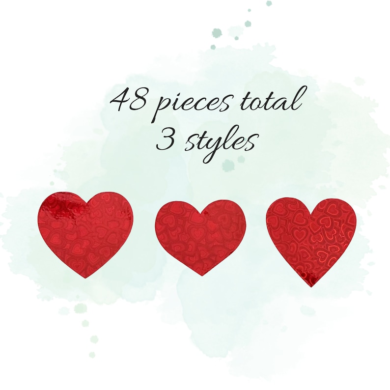 48 Red Patterned Heart Shapes Cut Outs Heart Die Cuts Hearts for ...