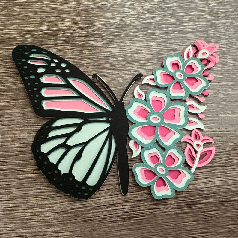 3D Floral Butterfly Cut Outs Layered Paper Floral Butterfly Floral ...