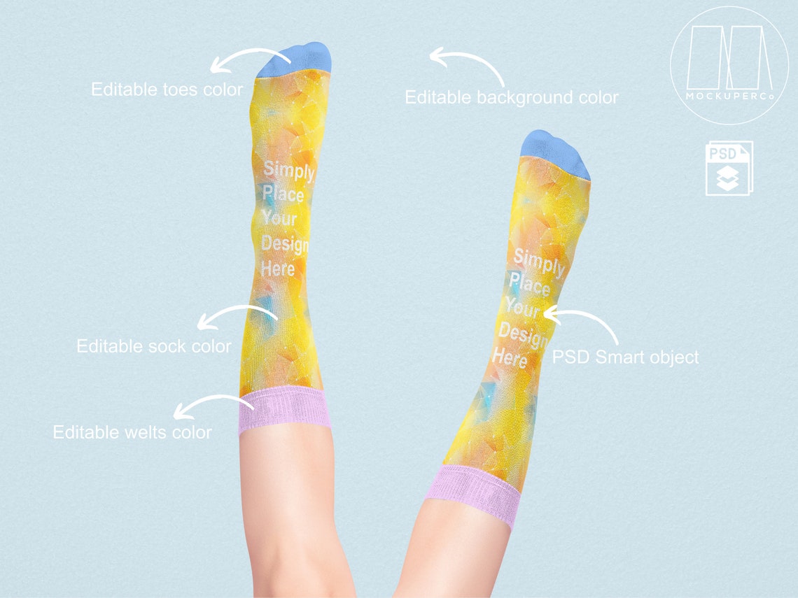 Realistic Sock Template, Dye Sublimation, Mid Calf Crew, Photoshop PSD ...