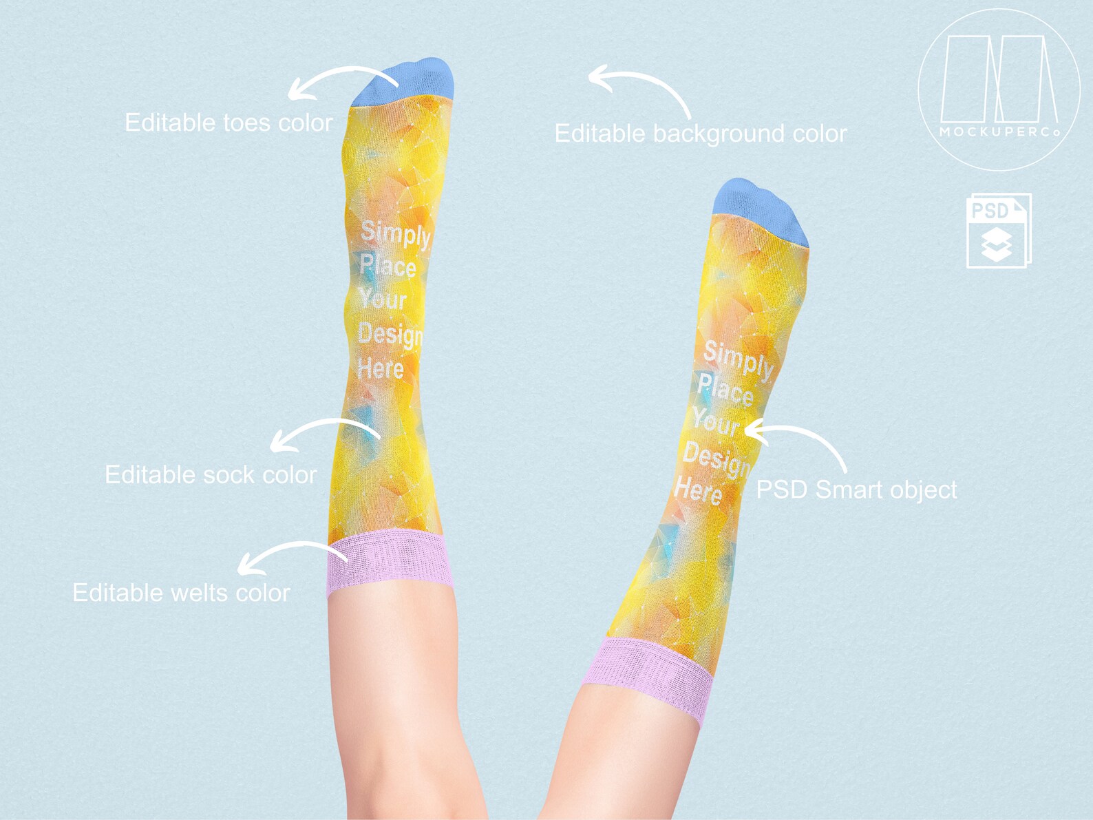 Realistic Sock Template, Dye Sublimation, Mid Calf Crew, Photoshop PSD ...