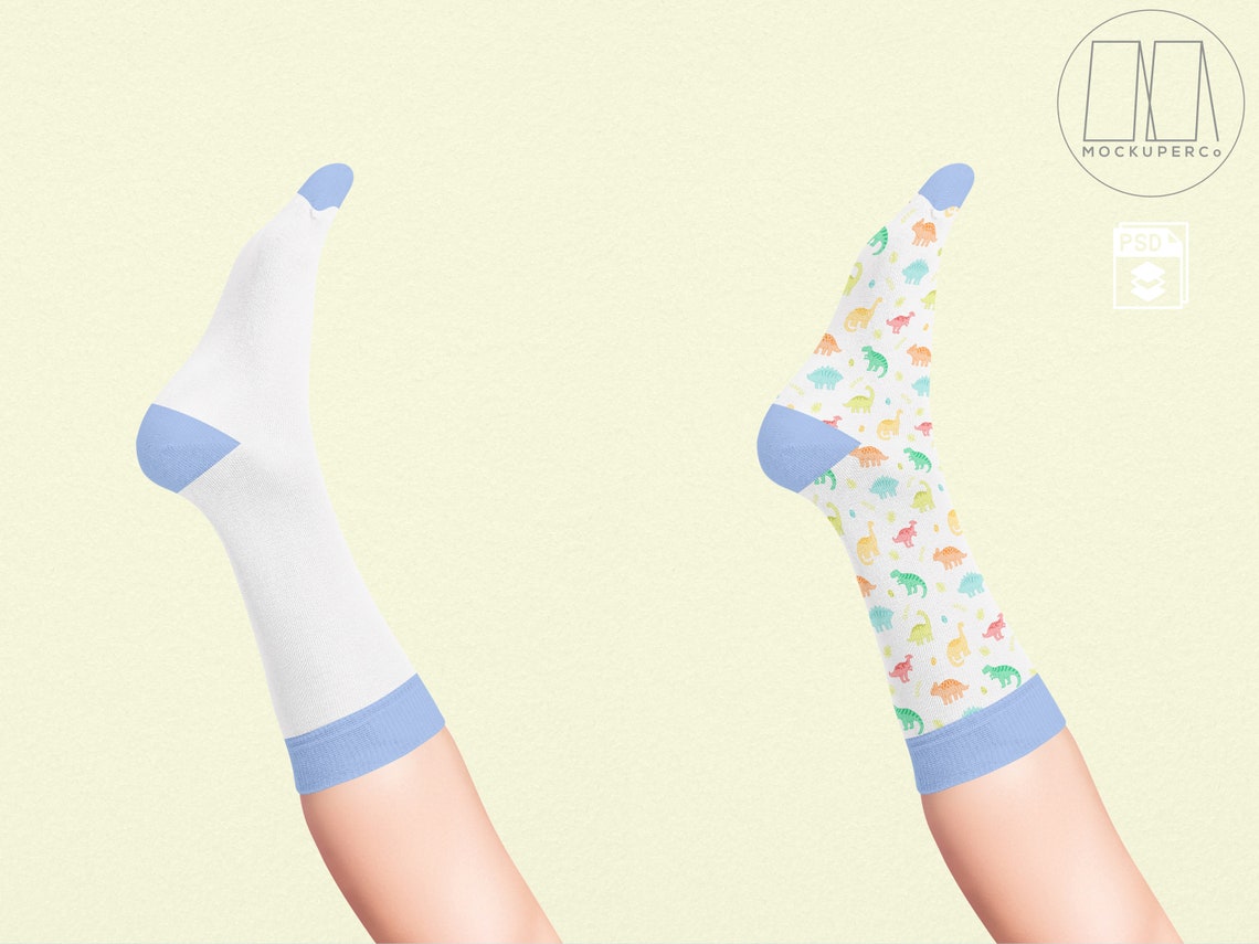 Realistic Sock Template, Dye Sublimation, Mid Calf Crew, Photoshop PSD ...
