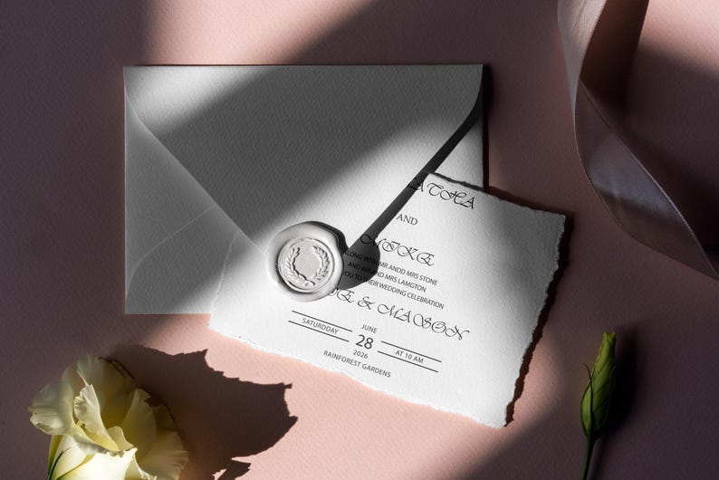 Hand-torn Invitation Card Mockup, Wedding Name Placement, Wedding Menu ...