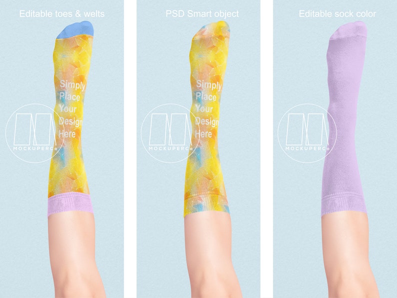 Realistic Sock Template, Dye Sublimation, Mid Calf Crew, Photoshop PSD ...