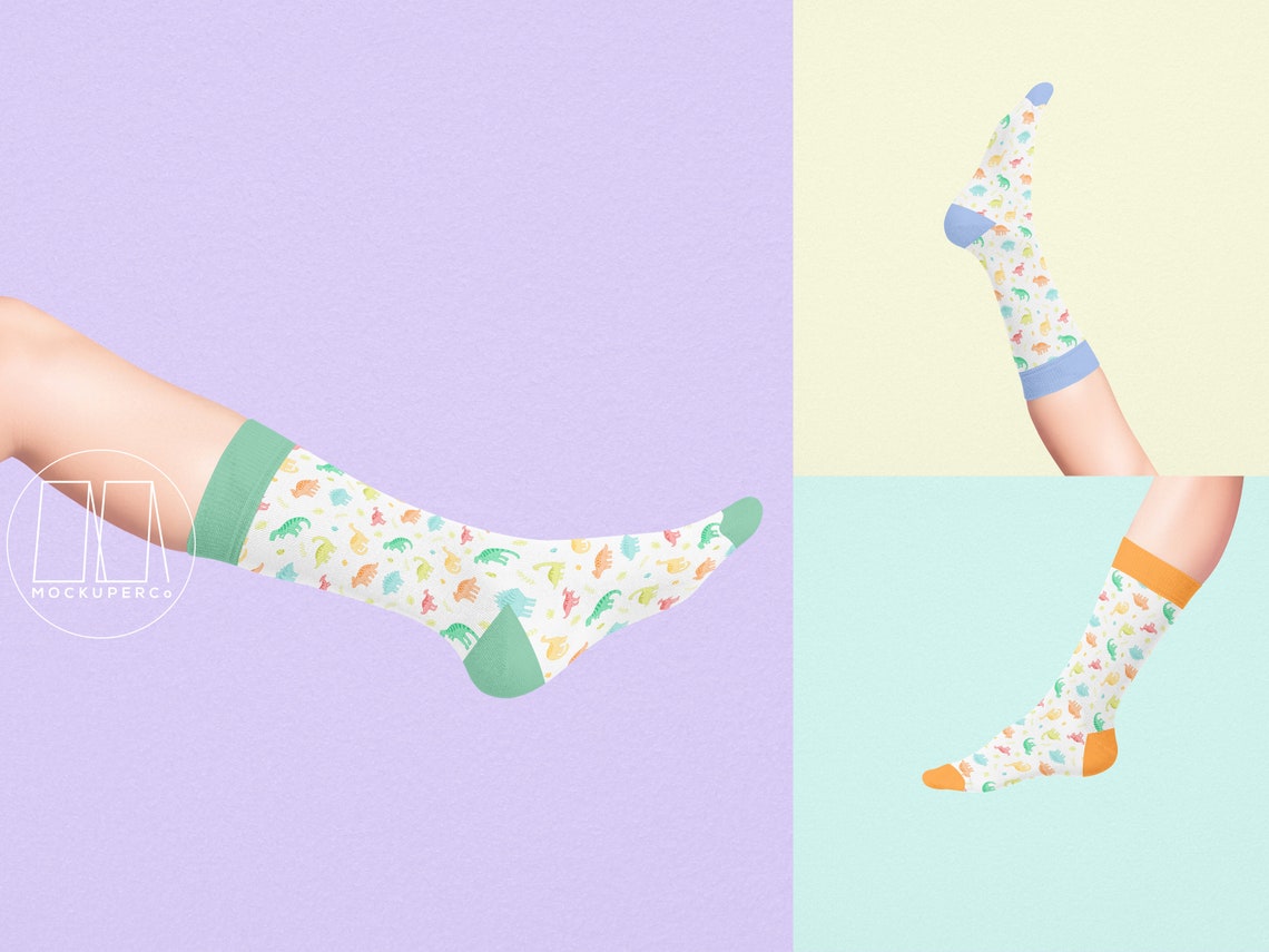 Realistic Sock Template, Dye Sublimation, Mid Calf Crew, Photoshop PSD ...
