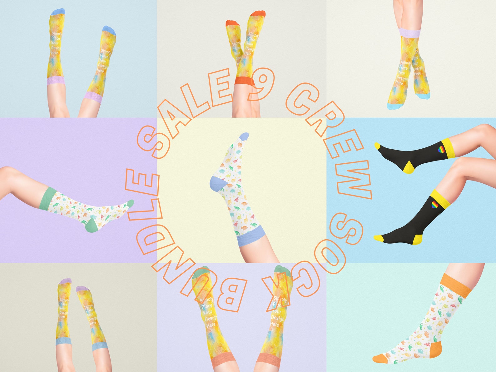 Realistic Sock Template, Dye Sublimation, Mid Calf Crew, Photoshop PSD ...