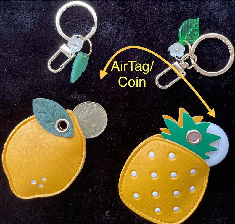 Kawaii Lemon and Pineapple Fruits AirTag Holder Keychain. Bag Charm ...