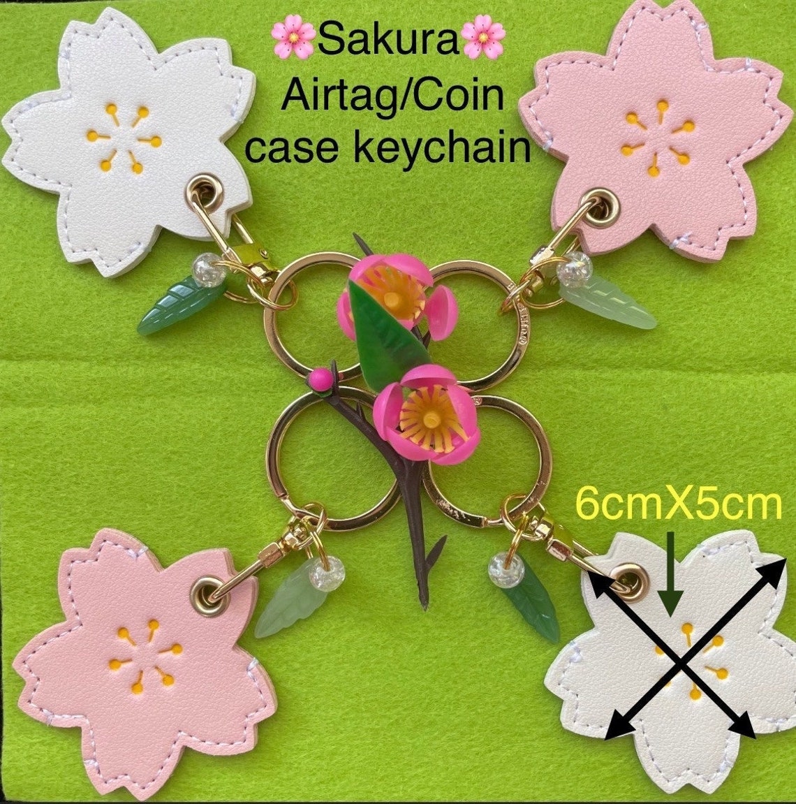 Kawaii Japanese Sakura Cherry Blossom AirTag Holder Keychain. Bag Charm ...