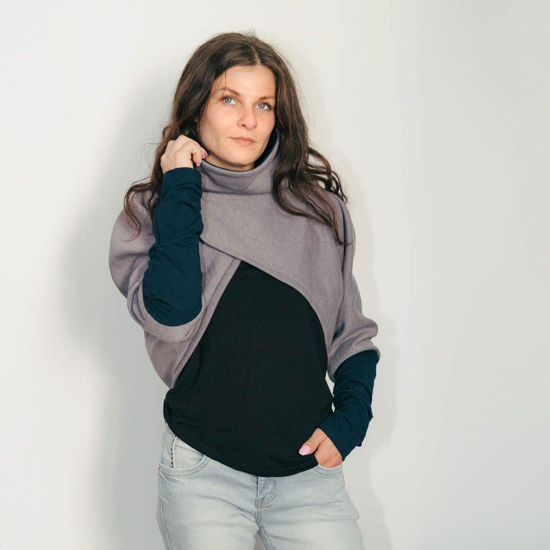 Gray Black Shrug Bolero, Asymmetrical Hoodie, Open Front Asymmetric Top ...