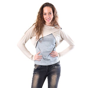 Beige Bolero Shrug, Long Sleeve Shrug Bolero, Casual Style Shoulder ...