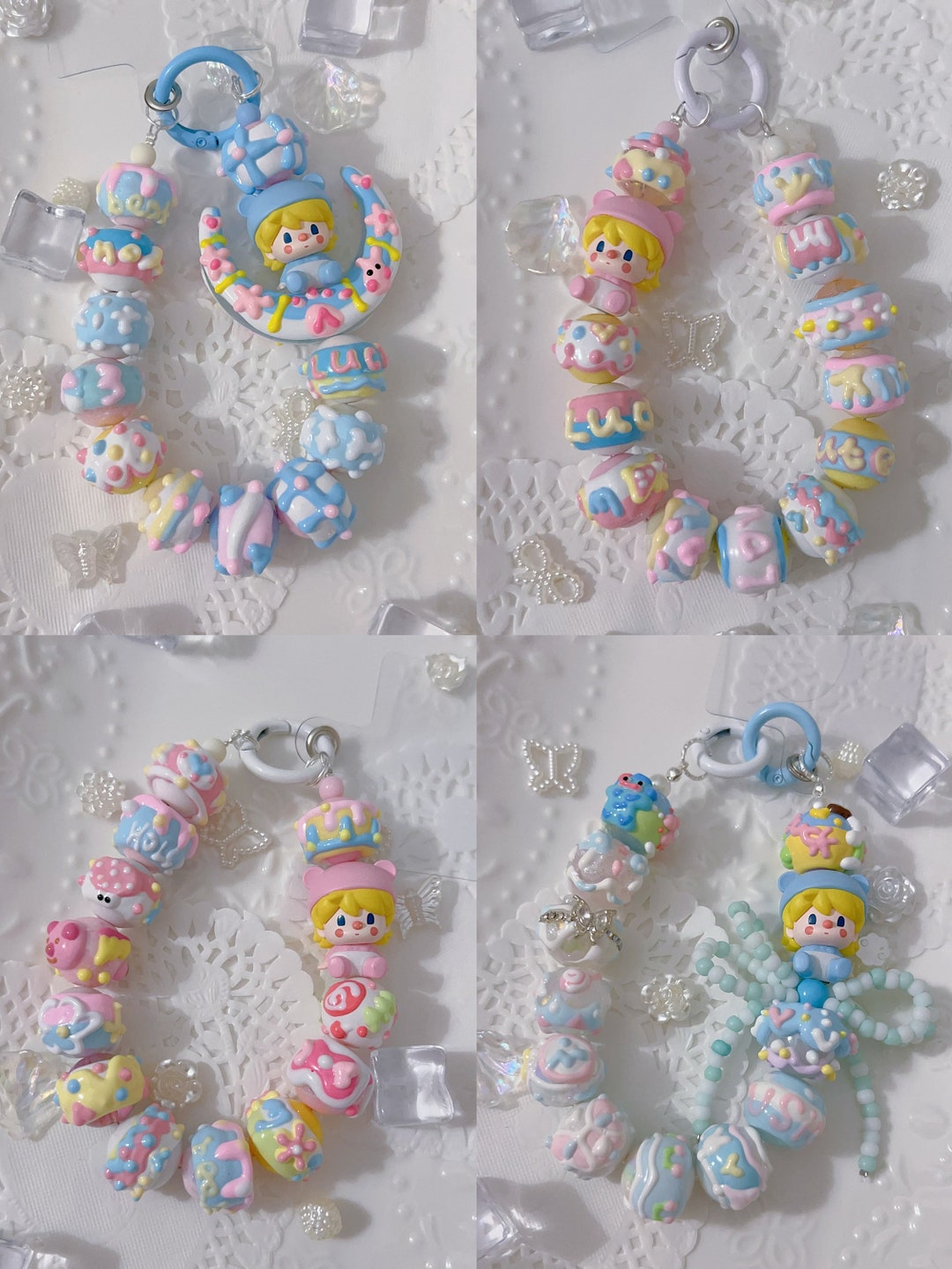 Little Sweet Bean Hand Painted Bead Keychains Bag Charm Phone Charm ...