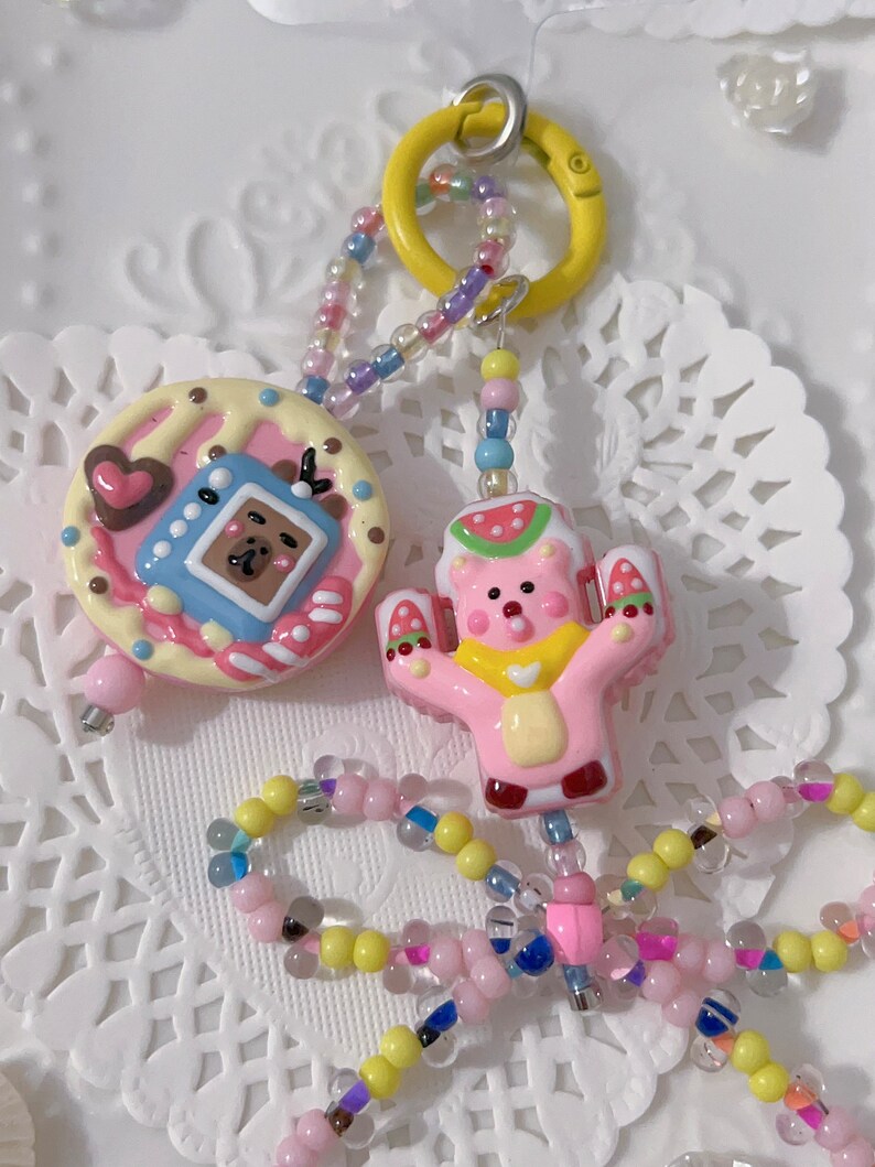 Loopy Hand Painted Beaded Keychain Bag Charm Phone Charm Handmade Beads ...