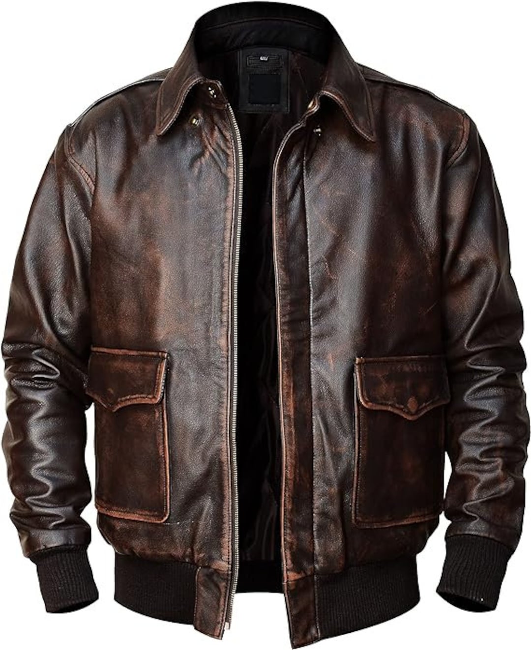Mens A2 Leather Jacket, WWII A2 Distressed Brown Leather Jacket, WWII ...