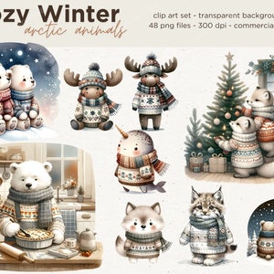 48 Cozy Winter Arctic Animals Clipart, Watercolor Clipart, Polar ...