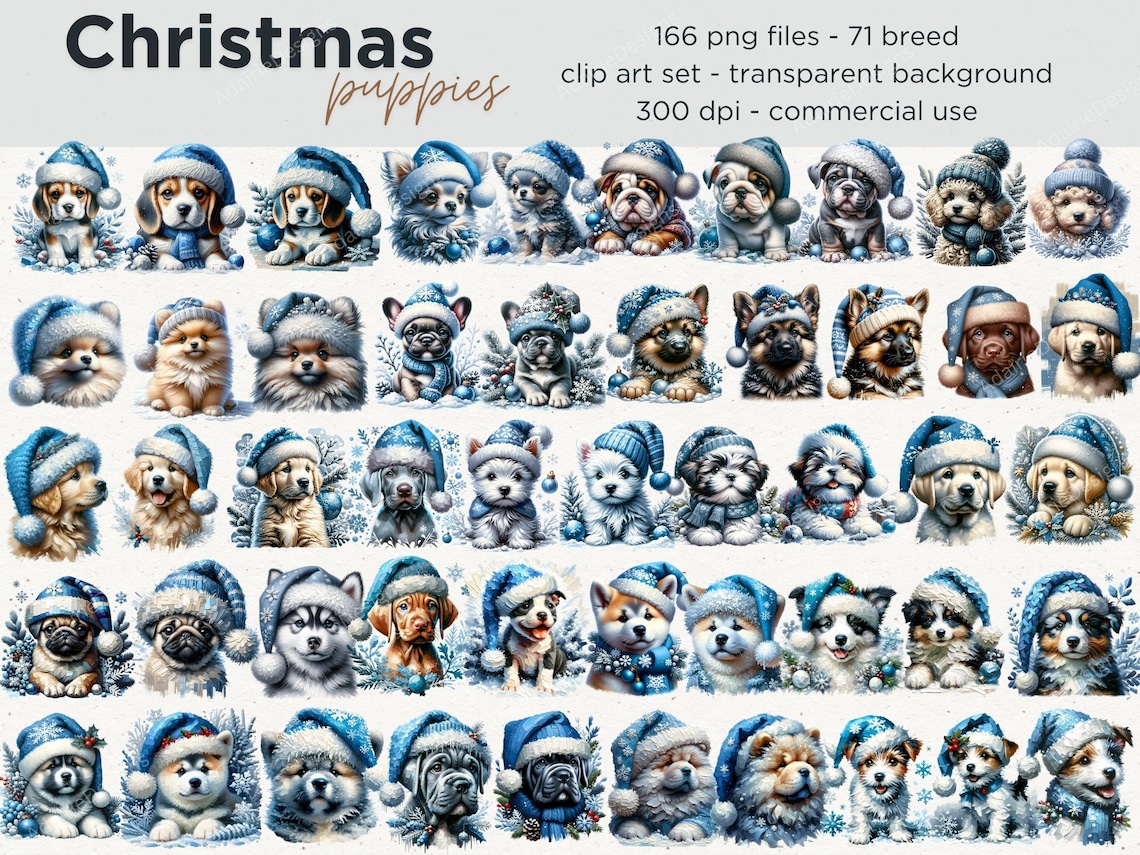 166 Christmas Puppies Clipart, Dog Clipart, Christmas Clipart, Dog ...