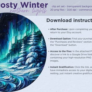Frosty Winter Northern Lights Clipart, Aurora Borealis Clipart, Fantasy ...