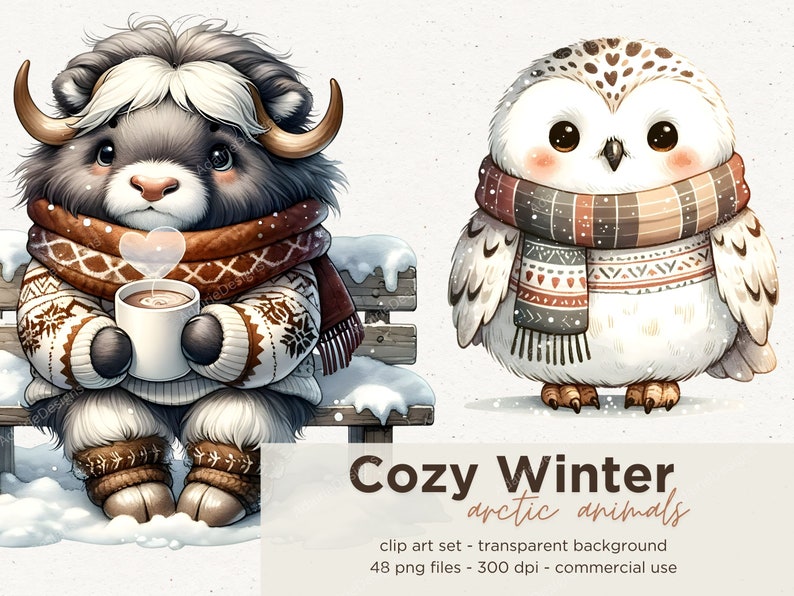 48 Cozy Winter Arctic Animals Clipart, Watercolor Clipart, Polar ...