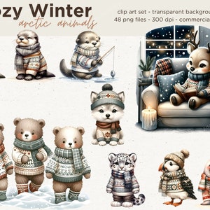 48 Cozy Winter Arctic Animals Clipart, Watercolor Clipart, Polar ...