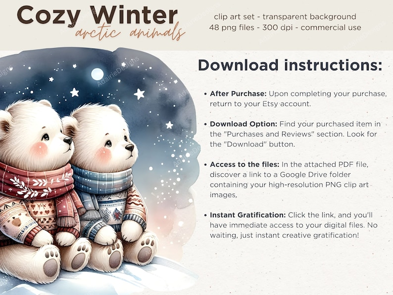 48 Cozy Winter Arctic Animals Clipart, Watercolor Clipart, Polar ...