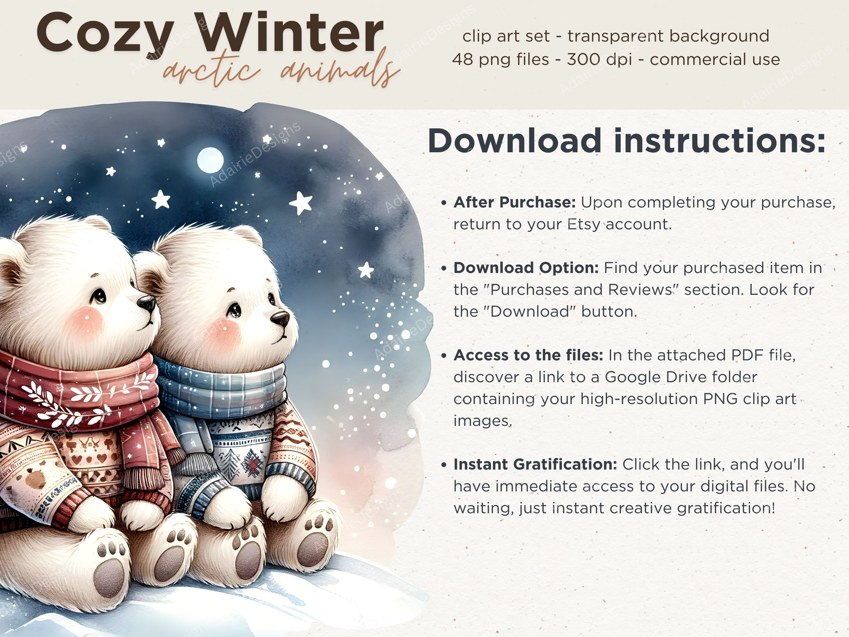 48 Cozy Winter Arctic Animals Clipart, Watercolor Clipart, Polar ...
