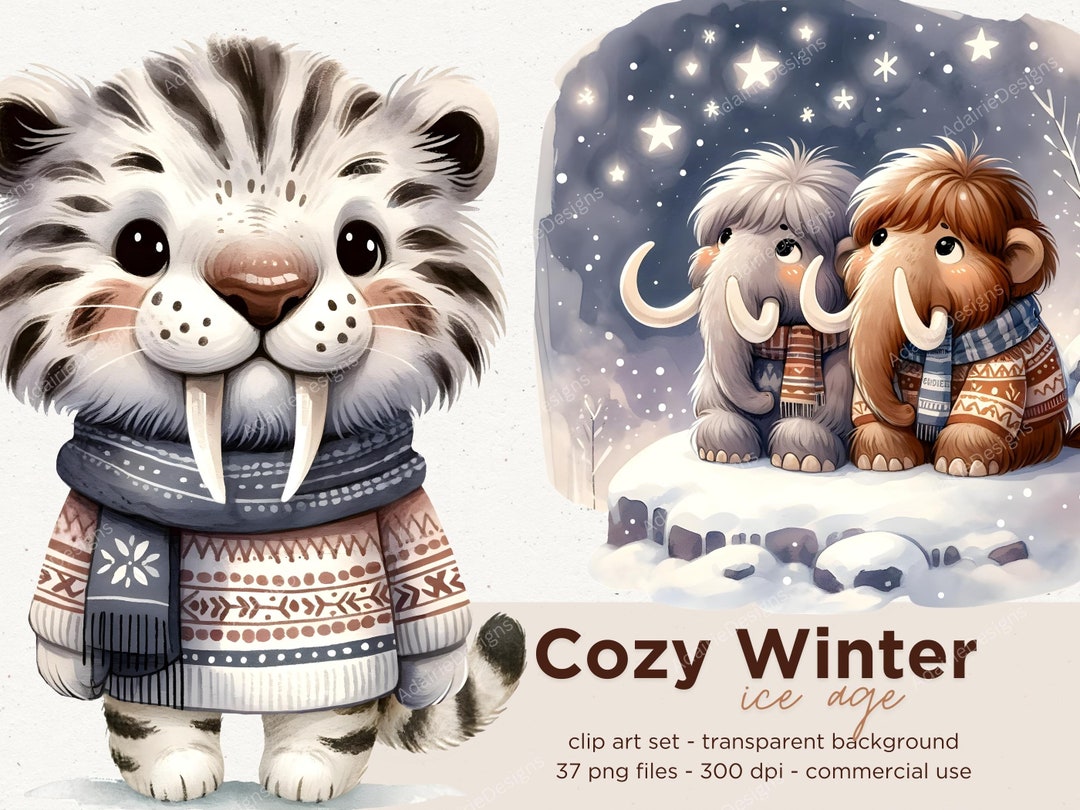 37 Cozy Winter Ice Age Clipart, Watercolor Clipart, Ice Age Animals ...