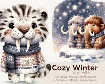 37 Cozy Winter Ice Age Clipart, Watercolor Clipart, Ice Age Animals ...