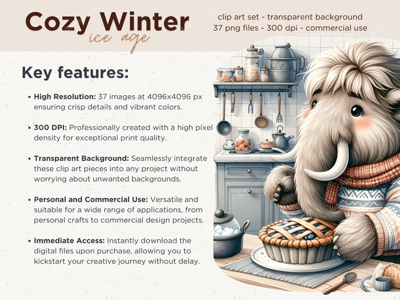 37 Cozy Winter Ice Age Clipart, Watercolor Clipart, Ice Age Animals ...
