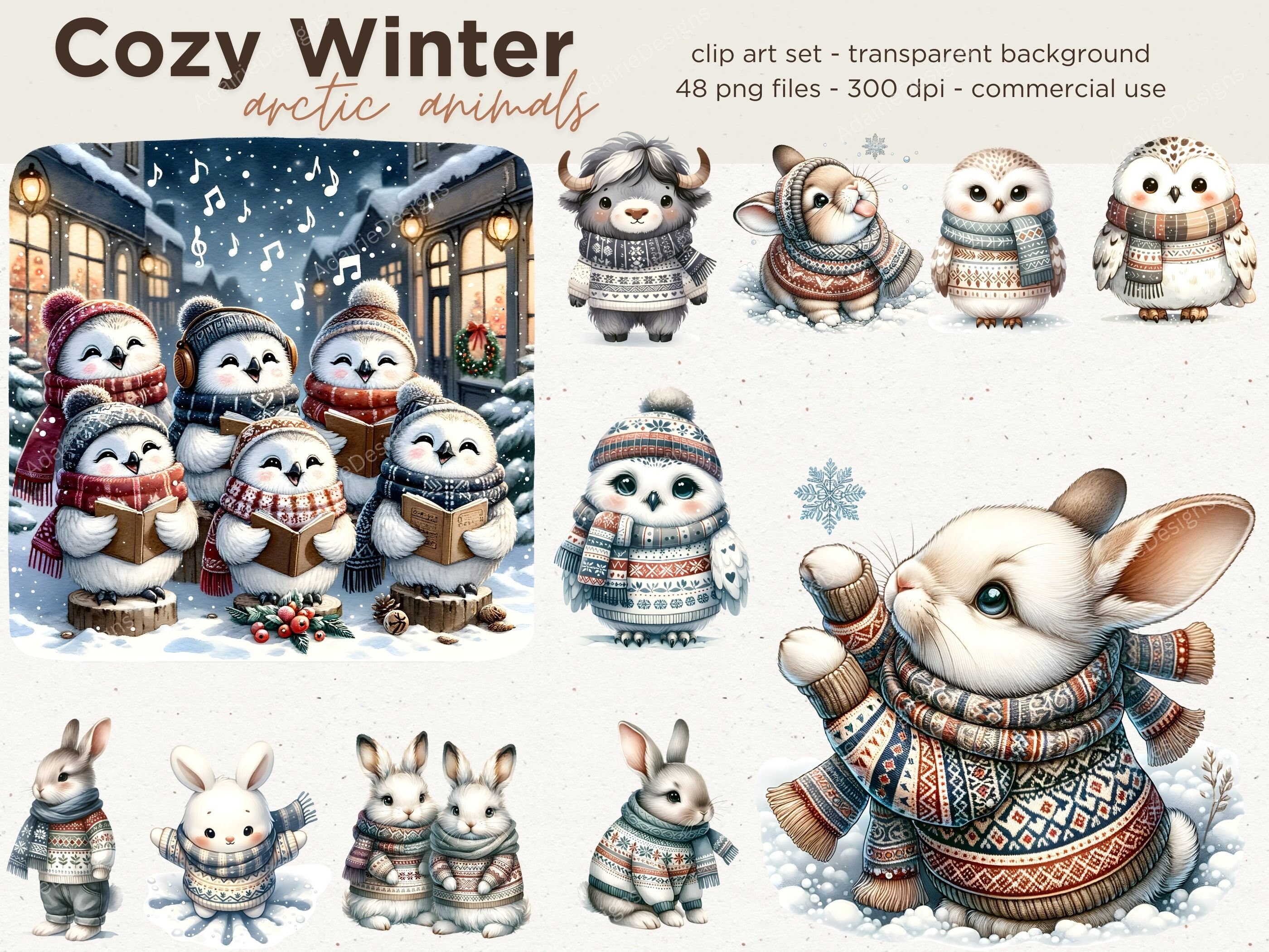48 Cozy Winter Arctic Animals Clipart, Watercolor Clipart, Polar ...