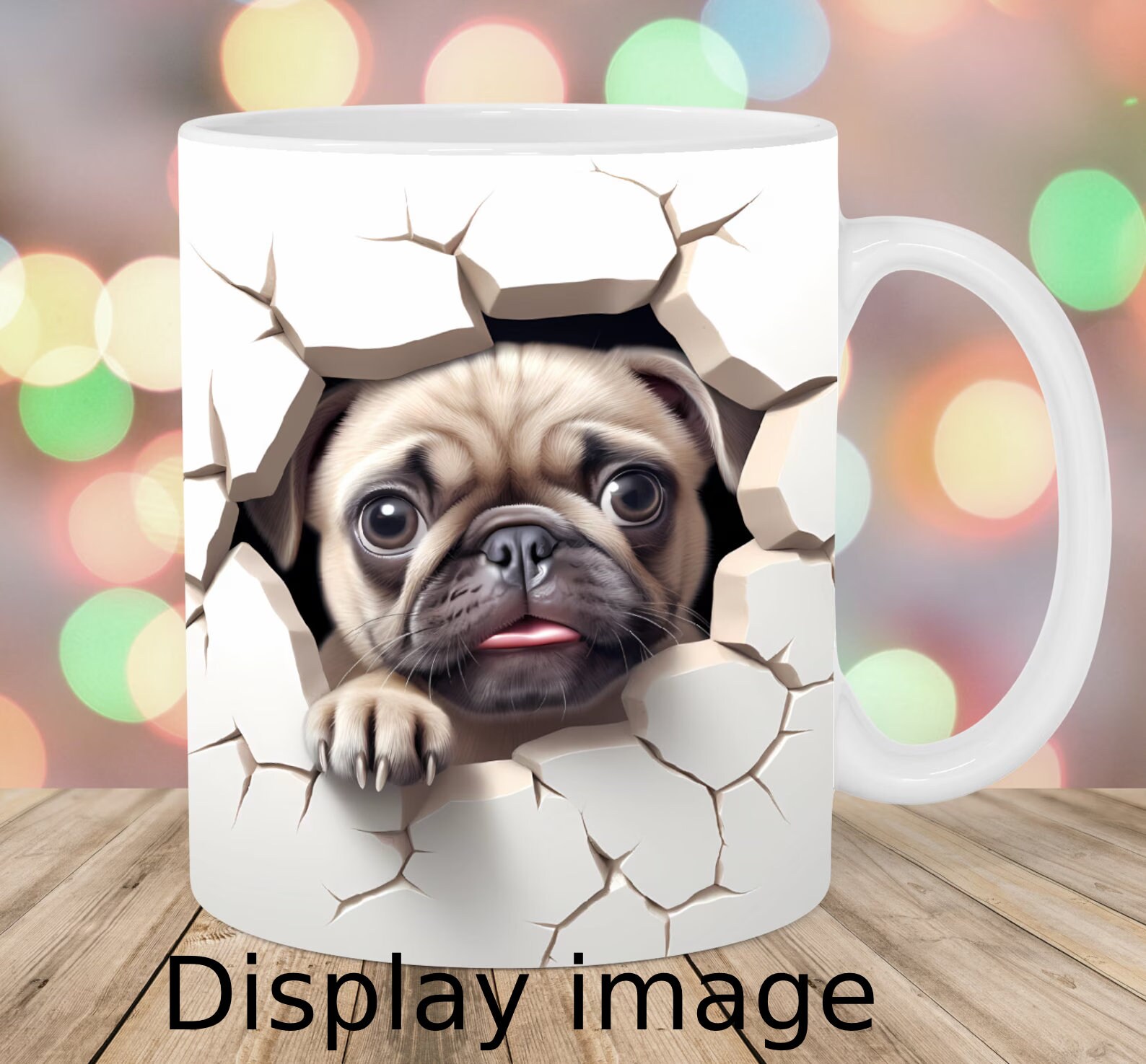 3D Pug Hole in A Wall Ceramic Mug, Handmade 11oz Coffee Mug, Puppy ...