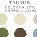 Taurus Paint Color Palette - 9 Sherwin Williams Colors - Etsy