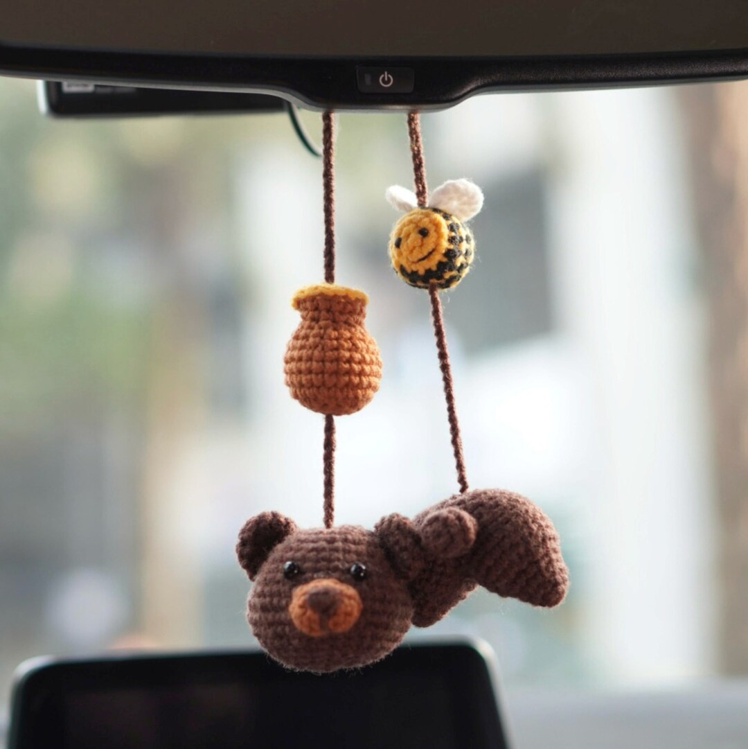 Crochet Bear Car Rear View Mirror Holder, Gift for Bear Lovers Car ...