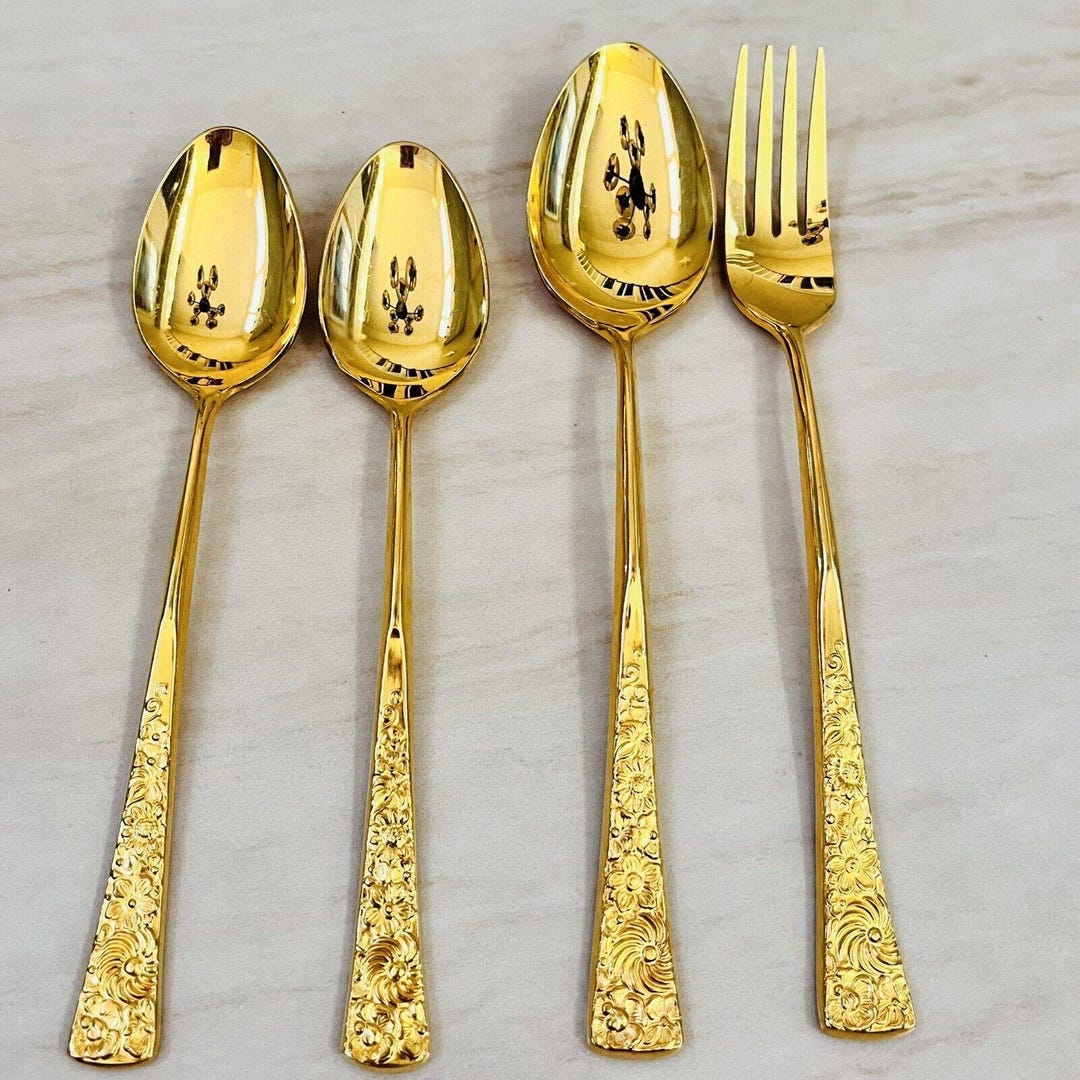 STANLEY ROBERTS Golden Flower Garden gold Electroplate 4pc Flatware ...