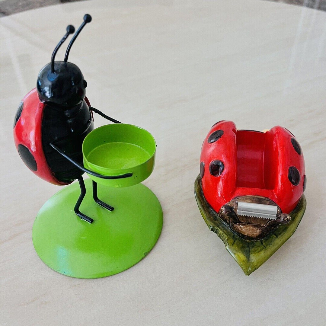 Set of Vintage FIGI Graphics Ladybug Tape Dispenser TD-105 & Paper Clip ...