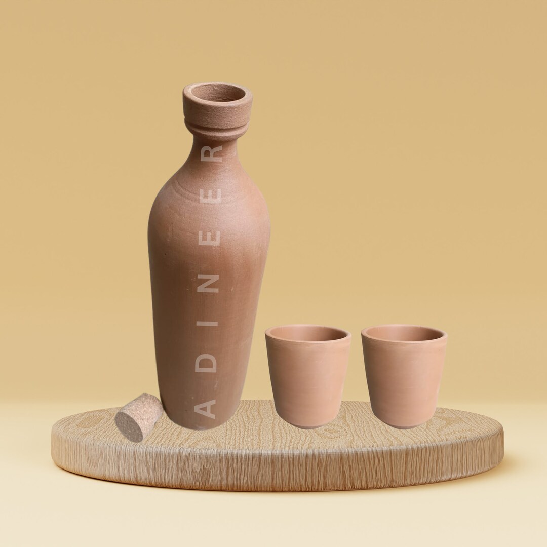 100% Eco Friendly Hand Made 1L Clay Water Bottle With Cork/ Terracotta ...