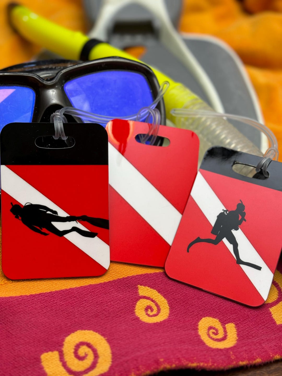 Three Scuba Diver Luggage Tags Diver Down Flag Collection Carry on ...