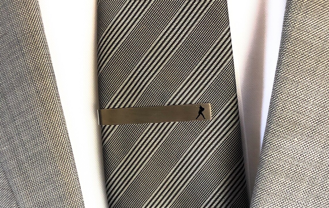 Baseball Player Tie Clip Baseball Gift Stainless Steel Black Embossed ...