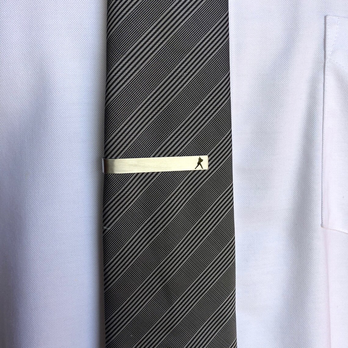 Baseball Player Tie Clip Baseball Gift Stainless Steel Black Embossed ...