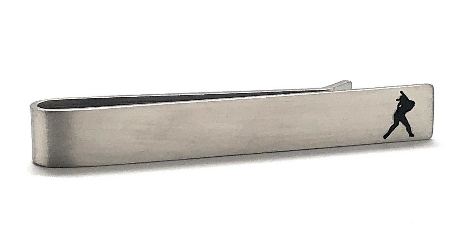 Baseball Player Tie Clip Baseball Gift Stainless Steel Black Embossed ...