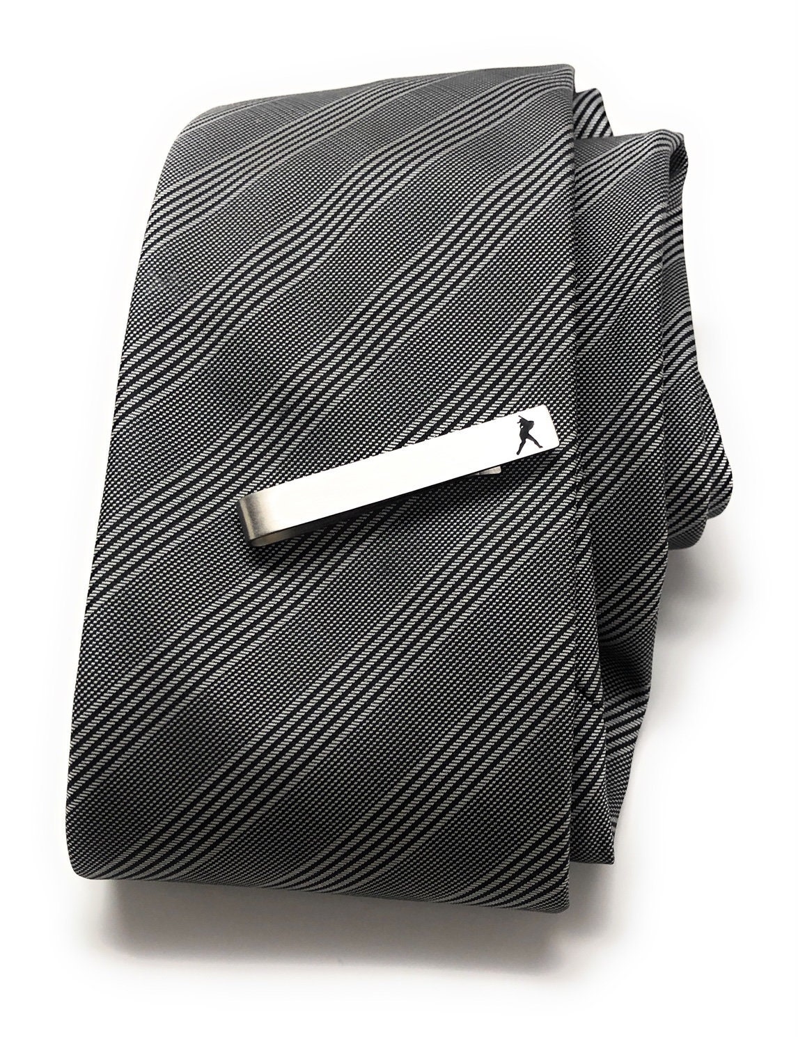 Baseball Player Tie Clip Baseball Gift Stainless Steel Black Embossed ...
