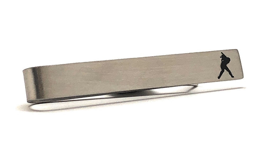 Baseball Player Tie Clip Baseball Gift Stainless Steel Black Embossed ...